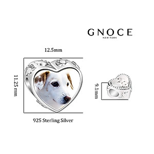 GNOCE Custom Photo Charms Bead For Dog Personalized Photo Animals Charm 925 Sterling Silver Pendant for Bracelets (Pet)