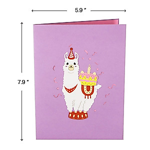 Ribbli Birthday Cards, Llama and Cake Pop Up Birthday Card, Alpaca Birthday Card for Men Women kids, with Envelope