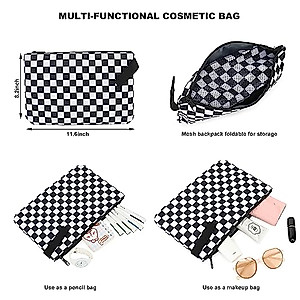 Xunteny Checkered Mesh Backpack for Girls Women, Semi-Transparent Kids School Backpack College Bookbag Casual Daypacks for Beach Gym Travel