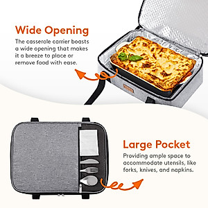 Lifewit Insulated Double Casserole Carrier Thermal Lunch Tote for Potluck Parties, Picnic, Beach, Fits 9 x 13 Inches Casserole Dish, Expandable by Mid Zipper, Grey