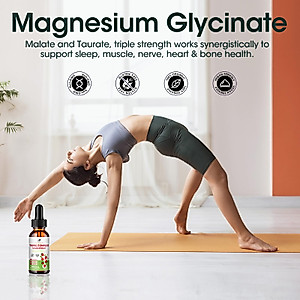 Liquid Magnesium Glycinate 500mg - Triple Complex Magnesium with Glycinate,Malate,Taurate,Chelated Magnesium for Sleep,Cramps,Cardiovascular,Blood Pressure SupportF