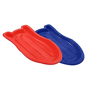 Superio Pack of 2 Toboggan Snow Sleds for Kids and Adults, 37" Plastic Sleds with Pull Ropes and Handles (Red-Blue)