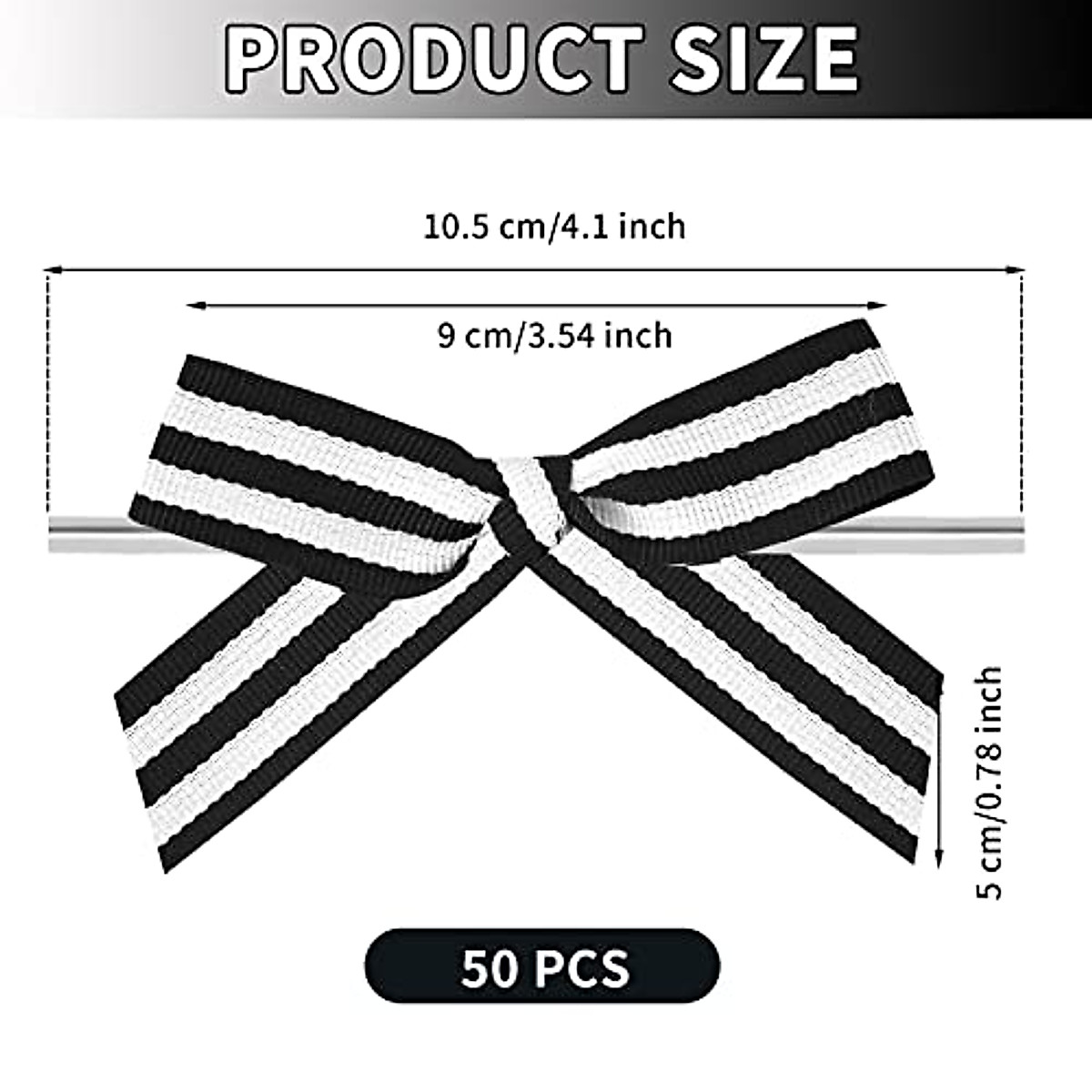 50 Piece Striped Bows Black and White Stripe Bows Twist Tie Bows Twist Tie Bows Bows for Gift Baskets Christmas New Year Striped Grosgrain Twist Tie Bows for Tying up Packages Gift Bows