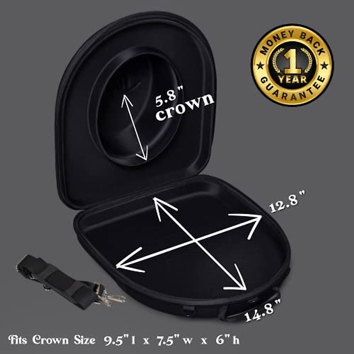 Atzi Hats Hat Case for Travel Hat Box Hat Storage Fedora Hat Box Suitcase Hat Organizer Hat Travel Hat Bag Panama Hats Mens Womens Traveler Hat Carrier Case Crush-Proof Luggage Up to 3" Brim – Black