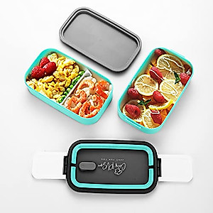 PVSpro JUST FOR YOU Bento Box Set with Insulated Tote, Mug & Cutlery Set, Stackable Bento Box for Lunch, Bento Kit Lunch Box with Handle, Large Bento Lunchbox Container, Japanese Bento (Cyan)