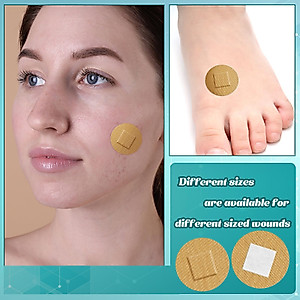 400 Pcs Adhesive Spot Bandage 4 Sizes Flexible Fabric Adhesive Bandages Round Tan Non Latex Bandage for Wound Care and Hides Skin Spots Ideal for Small Incisions, 0.86 Inch 0.98 Inch 1.1 Inch 1.4 Inch