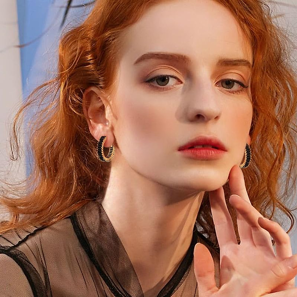 GLOQUAT CZ Gold Black Hoop Earrings 14K Gold Plated Hoop Earrings for Women Vintage Black Cubic Zirconia Hoop Earrings Fashion Round Circle Hoops Earrings for Women 25mm