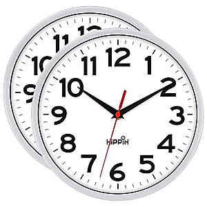 HIPPIH Wall Clock 2 Pack, 10 Inch Modern Wall Clocks Battery Operated, Non Ticking Silent Wall Clock, Simple Small Analog Wall Clock for Living Room, Bedroom, School, Office Decor, Silver