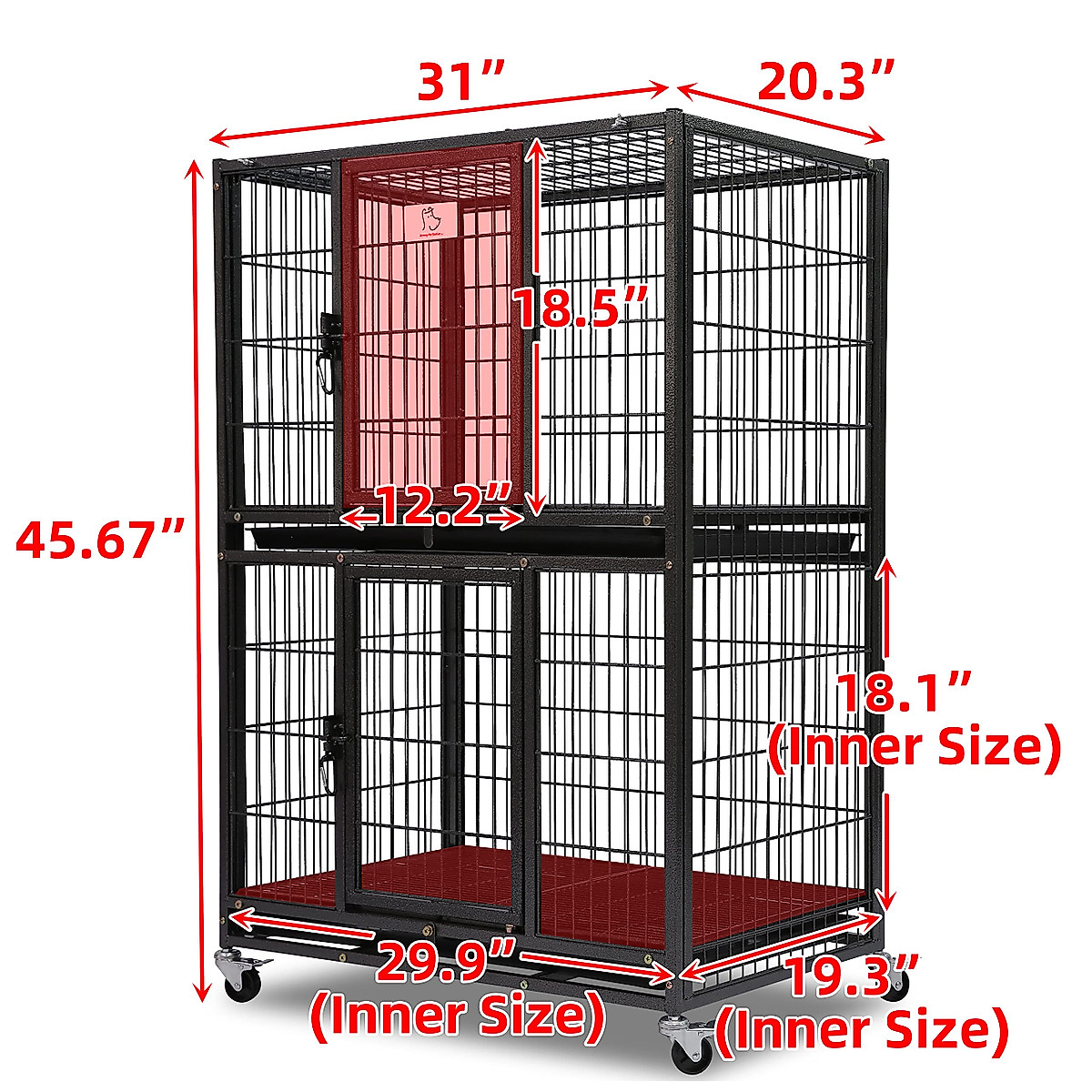 Homey Pet New 2 Levels 31" Crate with Durable Plastic Black Tray and Caster (Cage)