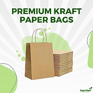 Saan-Pack Brown Paper Bags with Handles, 8" x 4.5" x 10.25", Pack of 250, Medium Kraft Paper Bags, Ideal as Gift Bags Bulk, Retail Bags, Merchandise Bags, Goody Bags, Wedding Gift Bag or To Go Bags