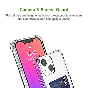 Wuwedo for iPhone 13 Mini Clear Card Case, Protective Shockproof TPU Thin Slim Wallet Case with Card Holder Compatible with Magsafe