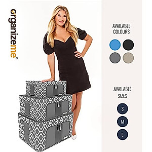 OrganizeME 3 Pack Stackable Clothes Storage Bin Metal Frame Collapsible Storage Box Foldable Bin For Blankets Cloths Comforters Closet Organiser Sturdy Handle Design with Clear Window (Graphite Grey)