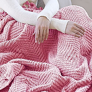 Bytide Throw Blanket for Couch Soft Knitted Textured Couch Cover Pink Tweed Blanket with Fringe Tassel for Home Décor Bed Sofa Chair, 50" x 60", Strawberry Ice
