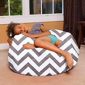 Posh Creations Beanbags Bean Bag Chair, Large-38in, Canvas Chevron Gray and White