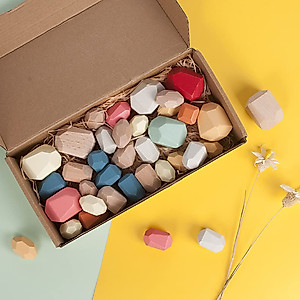 FIMIJORY 36 PCs Kids Balancing Stones,Wood Building Blocks, Sorting Stacking Rocks, Educational Preschool Learning Toys, Lightweight Puzzle Set, Sorting Toys for Kids 3+