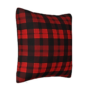RLDOBOFE Decorative Throw Pillow Covers 24"x24" Double Sided Pillow Covers for Sofa Plaid Red and Black Couch Throw Pillow Cases Soft Plush Cushion Case Square Cushion Cover for Living Room