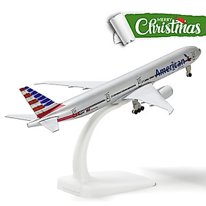 QIYUMOKE Boeing 777 AA Airlines 1/300 Diecast Metal Airplane Model 777 Airplane Model for Adult with Stand (8.3 inches Long) Aviation Enthusiasts Gifts, Desktop Display Decorations