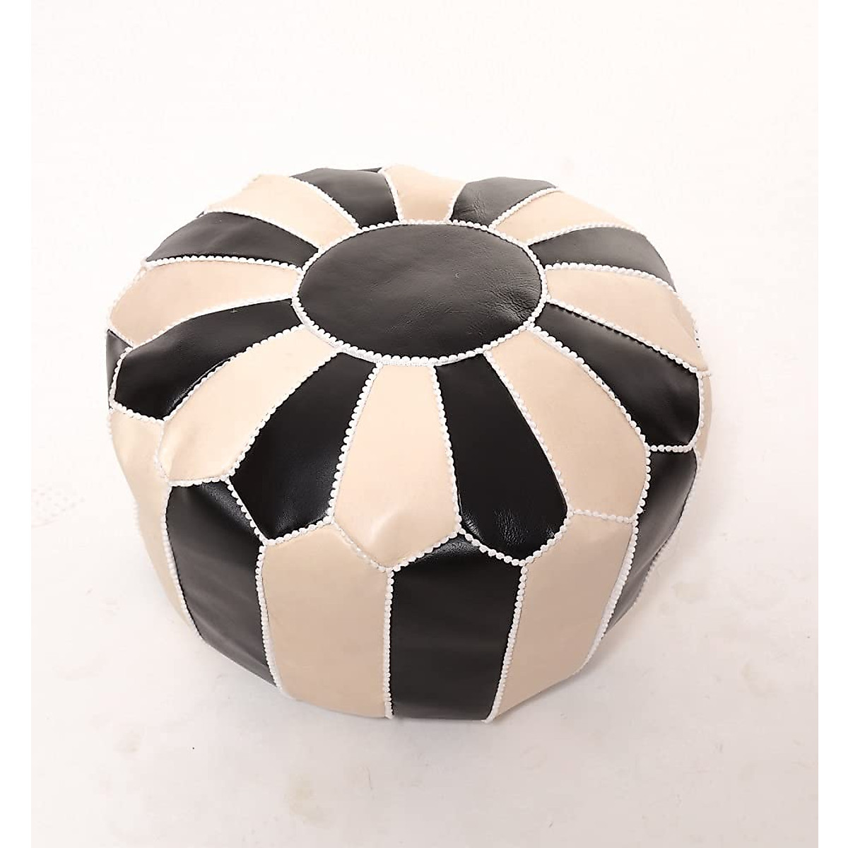 LEATHEROOZE Moderner Leather Pouf Unstuffed Ottoman Moroccan Footstool, Floor Footrest Cushion, Storage Solution - Double Color pouffe(14 * 18 * 18 inch)