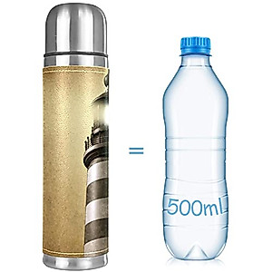 Lighthouse on Old Paper Vacuum Insulated Water Bottle Stainless Steel Thermos Flask Travel Mug Coffee Cup Double Walled 17 OZ