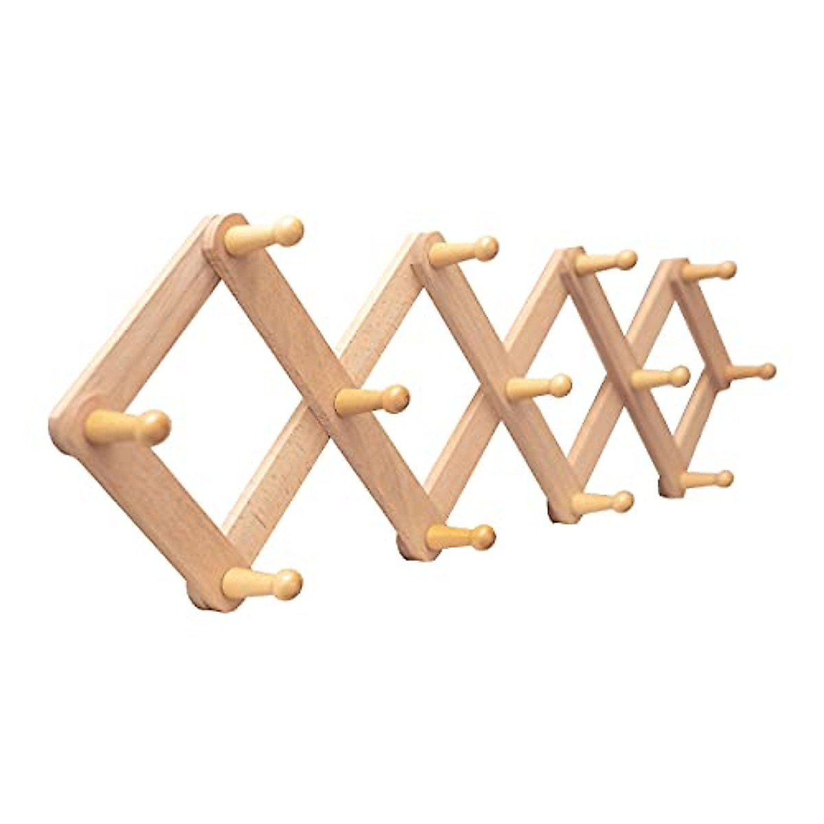 Mila Millie Expandable Accordion Style Mounted Wooden Wall Rack | 13 Hooks | Versatile Coat Hangers for Nursery Bathroom Bedroom Livingroom Kitchenware | Natural Beech Wood Pegs