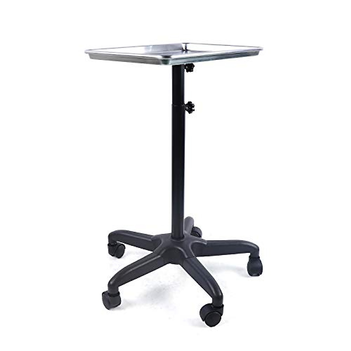 Adjustable Height Salon Rolling Alu Tray Cart+Wheel Hairdressing Tool Hair Stylist Storage Trolley for Salon Beauty Spa Tattoo Mobile Beauty Spa Service Instrument USA Stock (Silver)