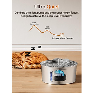 Cat Water Fountain Stainless Steel, 3.2L/108Oz Pet Water Fountain for Drinking, Automatic Metal Dog Water Dispenser Bowl with Quiet Pump, Dual-Stream, Filtration for Cats, Dogs, Multiple Pets Indoor