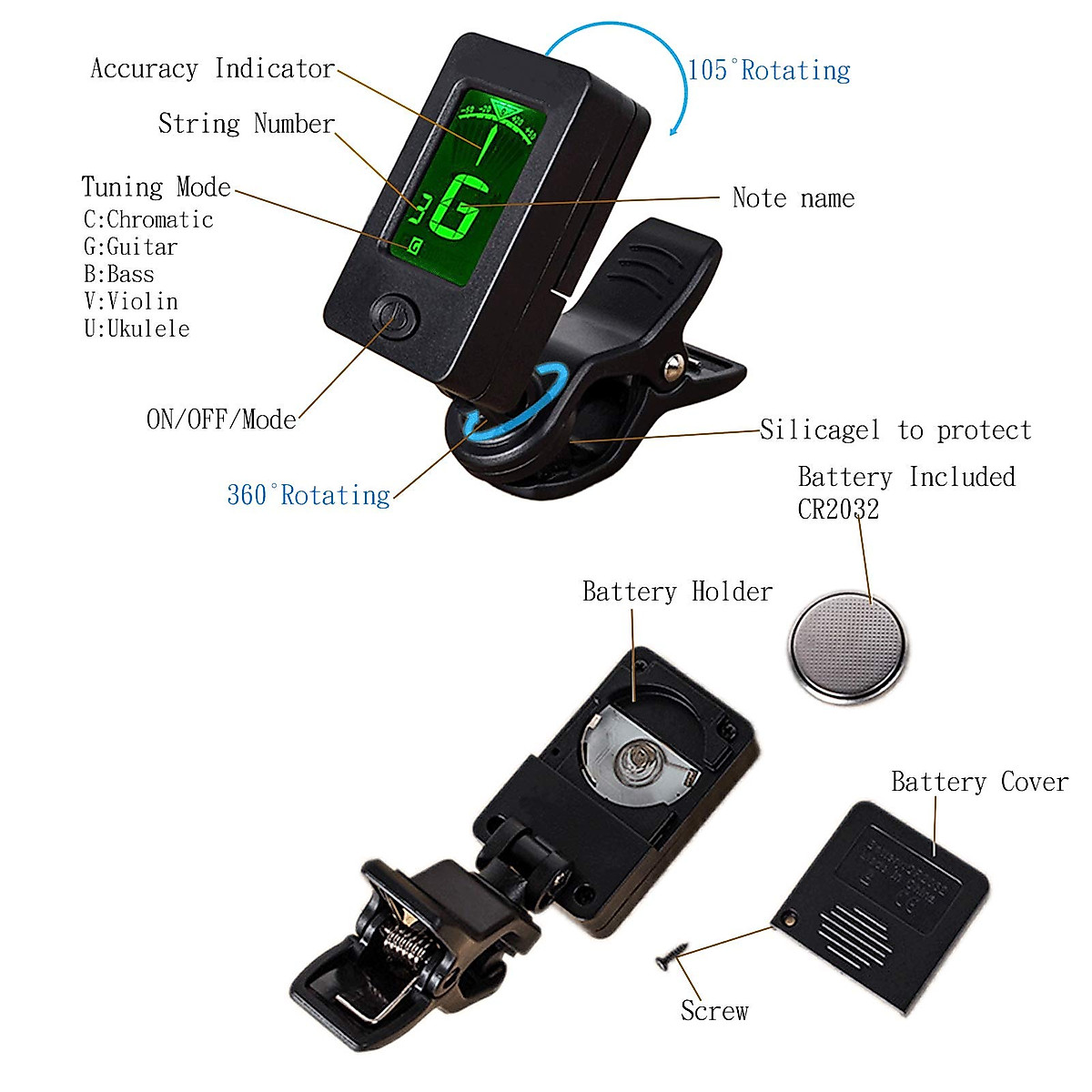 JYsun Classical Guitar Strings Nylon Black 3 Full Sets and 1pc Guitar Tuner 1pc Guitar Restringing Tool 1pc Guitar Capo 1pc Cleaning Cloth for Musical Instrument