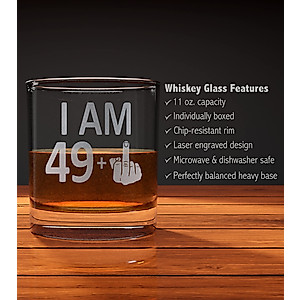 Promotion & Beyond I AM 49 PLUS 1 Whiskey Glass - Funny Sarcastic Finger 50th Birthday Gift