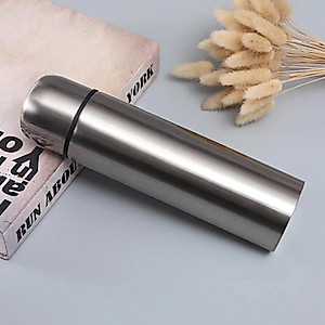 Stainless Steel Thermal Bottle Thermos for Hot and Cold Drinks Travel Coffee Mug with Cup Water Flask Vacuum Insulated Tumbler 17 oz/500ml （Silver）