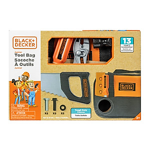 Black + Decker Junior Tool Bag 13 Piece Set - Includes Hammer, Hand Saw, Screw Driver & More!