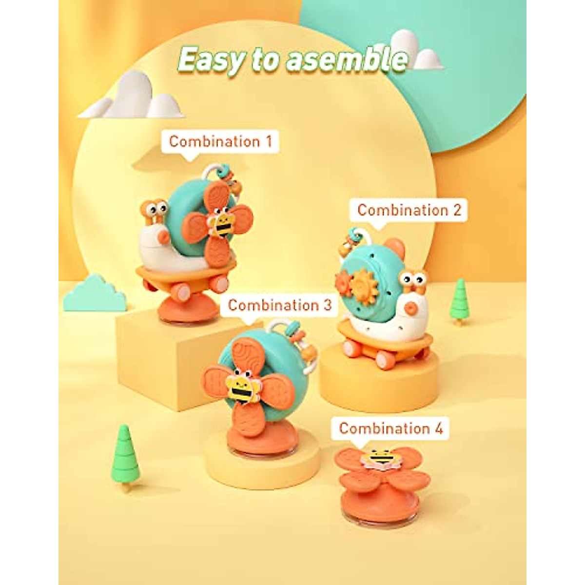 Alsatic Suction Cup Spinner Toys for 1 Year Old Boys Girls, Sensory Fine Motor Infant Travel Toys Montessori for Babies 6-12-18 Months, Birthday Gifts for 1-3 One Year Old, Newborn Toddler Bath Toys