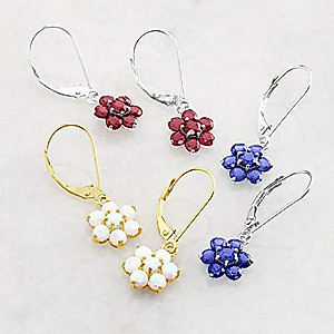 MAX + STONE 14k Yellow Gold Created Blue Sapphire Flower Dangle Earrings for Women with Leverback and September Birthstones