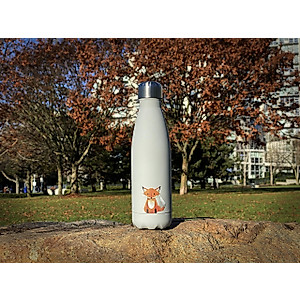 smållo | Water Bottle with Cute Fox Design | Stainless Steel | Double Wall Insulated | Grey | 17oz