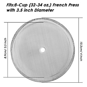 4 Pack French Press Replacement Filter Screen, findTop 4 Inch Stainless Steel Mesh Replacements for 1000 ml / 34 oz / 8 cup French Press
