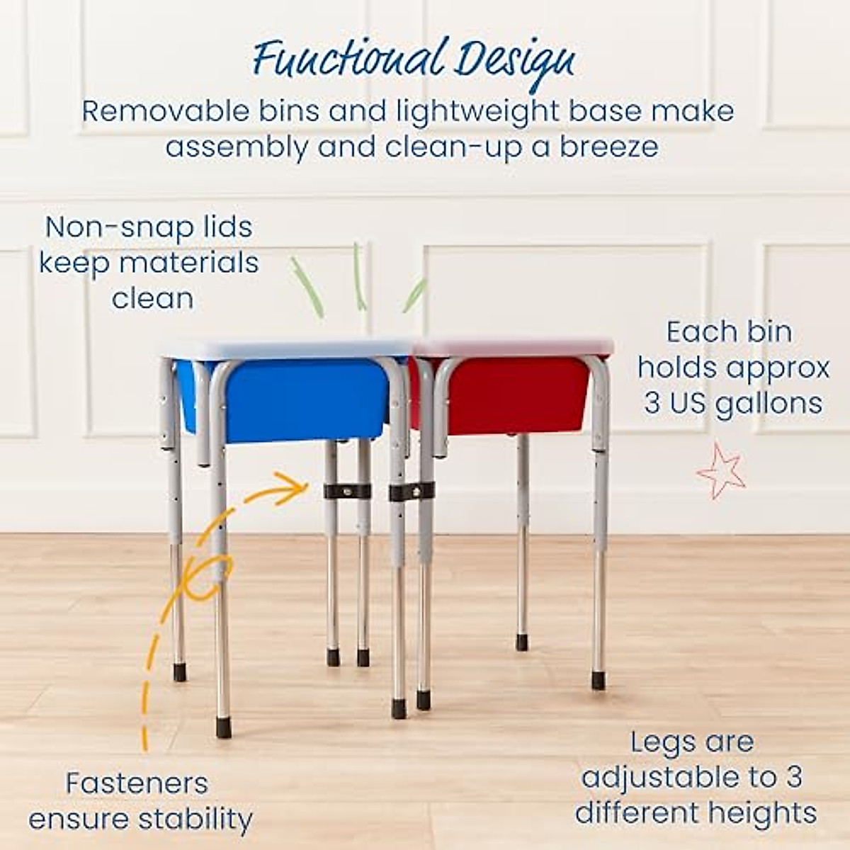 ECR4Kids 2-Station Sand and Water Adjustable Play Table, Sensory Bins, Blue/Red