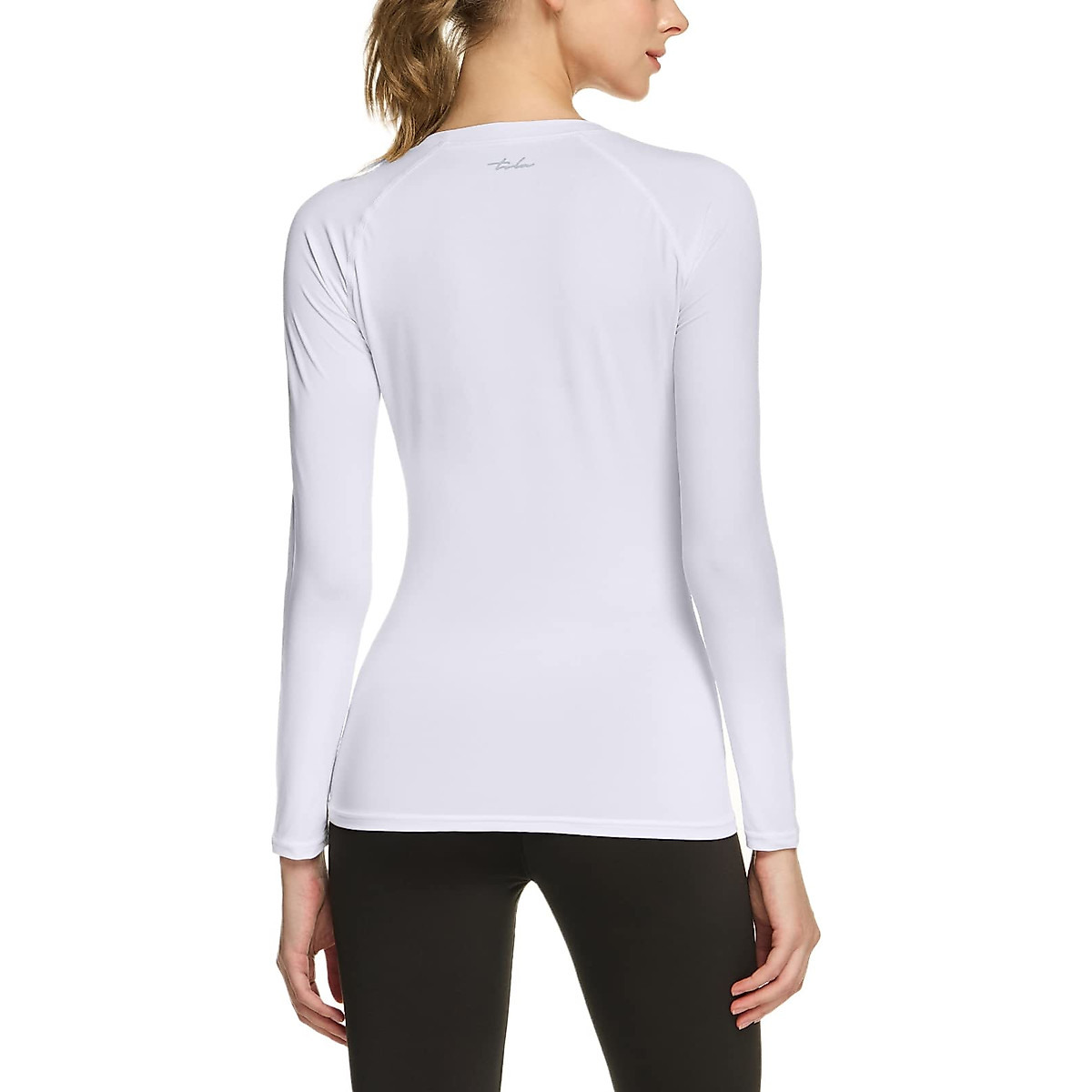 TSLA Women's Sports Compression Shirt, Cool Dry Fit Long Sleeve Workout Tops, Athletic Exercise Gym Yoga Shirts, 3pack White/White/White, Medium