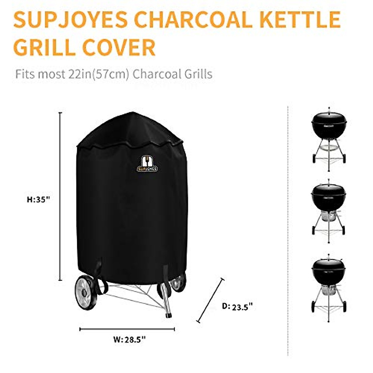 SUPJOYES Grill Cover for Weber Charcoal Kettle, 22 Inch BBQ Grill Cover, Heavy Duty Waterproof Barbecue Grill Covers