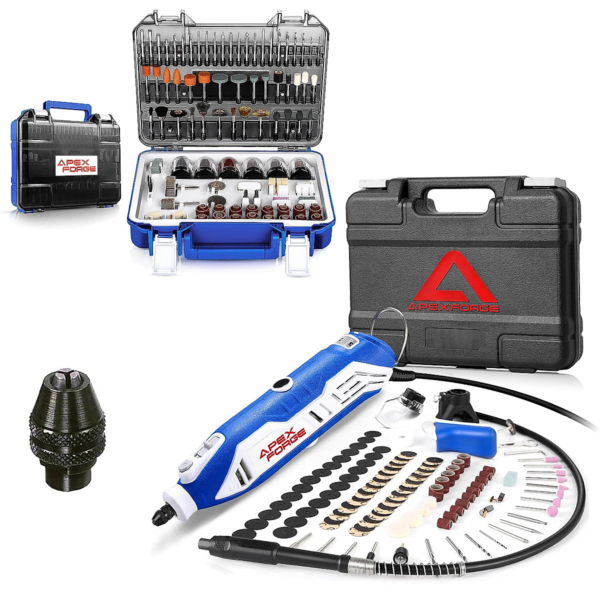APEXFORGE M0 Rotary Tool Accessories Kit + M6 Rotary Tool Kit, Keyless Chuck & Flex Shaft, 357 + 172 Accessories, 6-Speed, 4 Attachments & Carrying Case, Ideal for Cutting/Sanding/Drilling/Sharpening