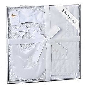 Roman White 3 Pc Baptism Gift Set with Bib/Blanket/Socks