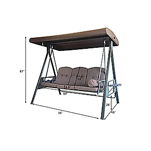 Luckberry 3-Seat Outdoor Large Canopy Swing Glider, Porch Patio Hammock Lounge Chair, Backyard,Garden Adjustable Shade, Removable Cushions - Brown