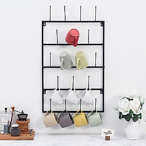 MyGift 5-Tier Black Metal Wall Mounted Kitchen Coffee Mug Rack Cup Holder with 18 Hooks, Farmhouse Style Hanging Display Organizer for Mugs, Tea Cups and Mason Jars
