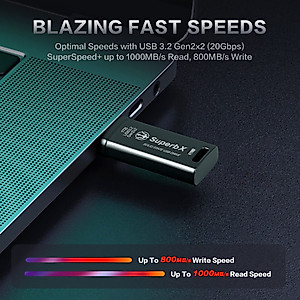 TRIDENITE Portable SSD 1TB Solid State USB Drive, USB 3.2 Gen2x2 SuperSpeed+, UASP Compatible, SuperbX Metal Body Protection. Ultra Speeds up to 1000MB/s Read, 800MB/s Write