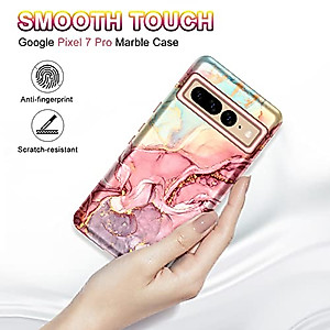 Btscase Case, Marble Pattern 3 in 1 Heavy Duty Shockproof Full Body Rugged Hard PC+Soft Silicone Drop Protective Women Girl Covers for Google Pixel 7 Pro (2022), Rose Gold