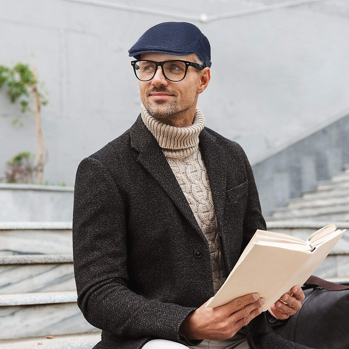 3 Pieces Newsboy Cap Mesh Breathable Summer Adjustable Cabbie Flat Beret (Light Gray, Navy Blue, Black)