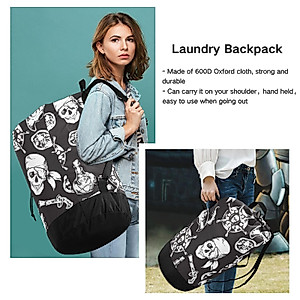 innewgogo Pirate Skull Nylon Travel Laundry Bag for Luggage Dirty Clothes Organizer with Drawstring Closure & Shoulder Straps Dirty Clothes Shoulder Bag for Apartment College Dorm Factories