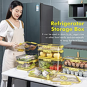 Egg box Fridge Storage Containers, Premium Refrigerator Organizer Bins with Lids Date and Time Display Stackable Freezer Organizers Fresh Lettuce Keeper Drawer Basket for Food Fruit Vegetables