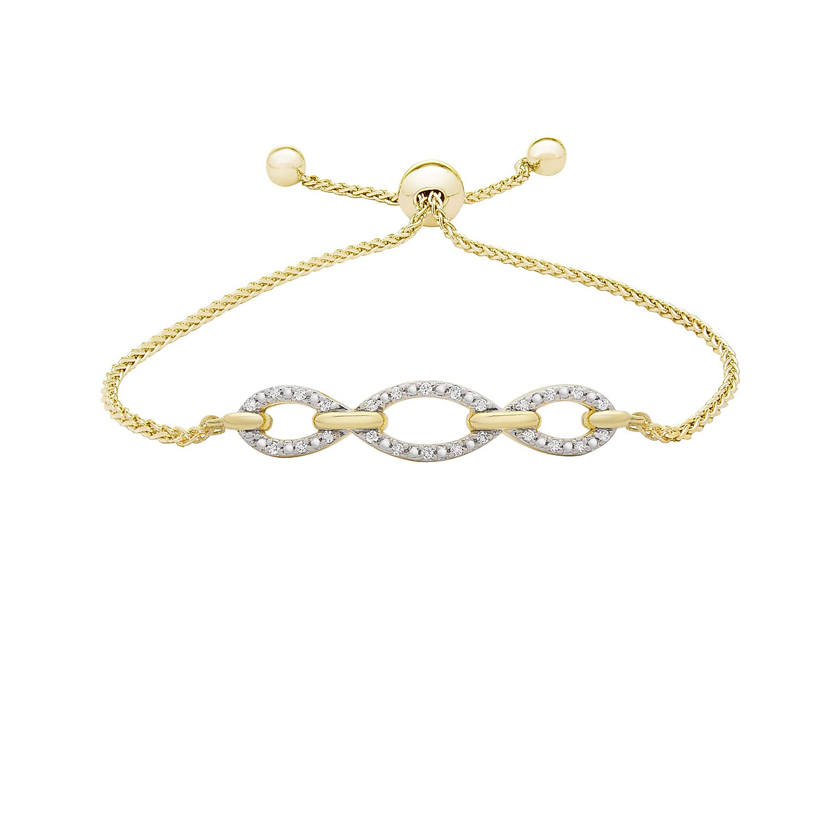 Timeless Love Sterling Silver Gold-Plated 1/10ct. t.w. Diamond Curb Link for Women, Adjustable Bolo Bracelet 10", Dainty Jewelry for Women, Women’s Fashion Bracelets, Diamond Luxury Bangle for Women