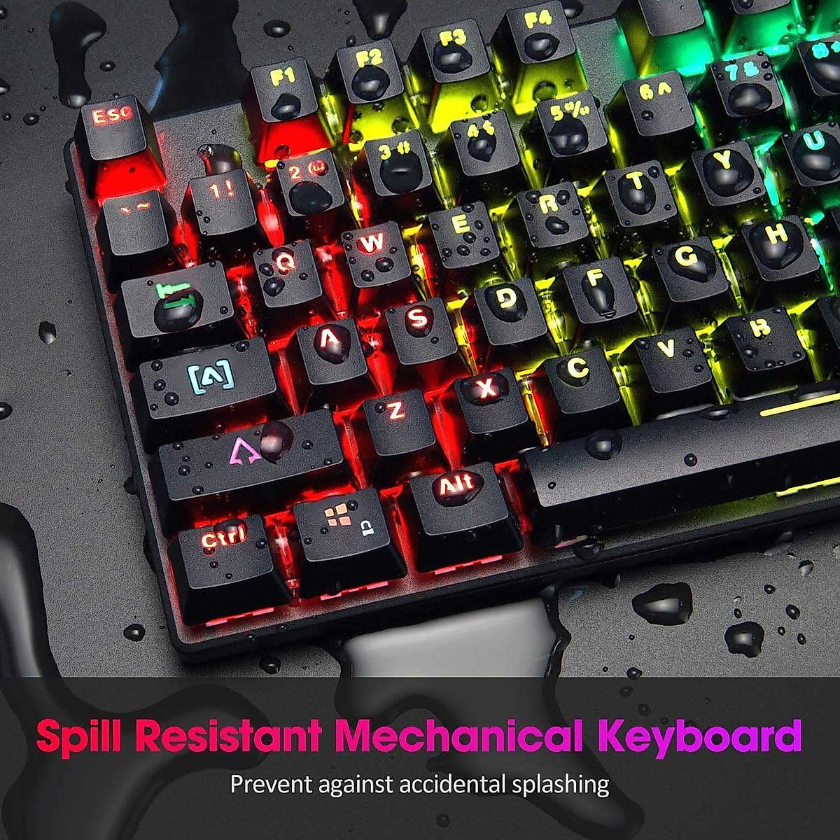 K11 Wired Gaming Keyboard RGB Rainbow LED Backlit Ergonomic Waterproof Mechanical Gaming Keyboard for Desktop, Computer, PC - Black