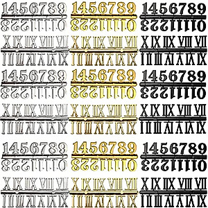 GXXMEI 18Sets Clock Numerals Kit Including Arabic Number and Roman Number DIY Digital Clock Numbers for Design Replacement Repairing Clock Accessories (Gold, Silver, Black)