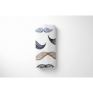 Noisy Mouse 47" x 47" Muslin Swaddle Blanket. 70% Bamboo, 30% Cotton. Little Man Mustache Pattern…